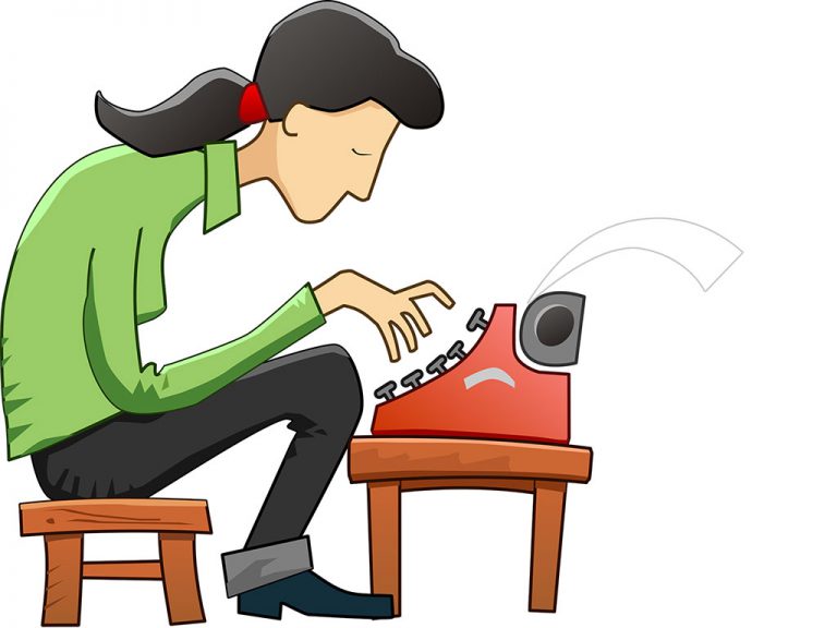 Cartoon Woman Using Typewriter | TIM