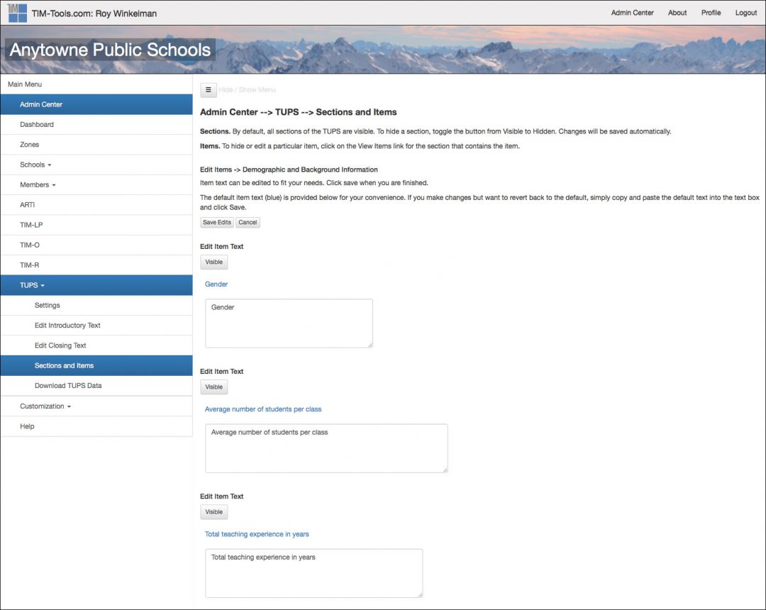 Customizing TUPS Sections and Items | TIM