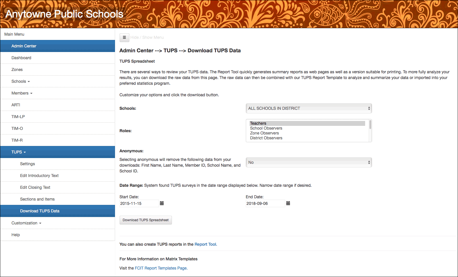 Accessing School or District TUPS Data | TIM