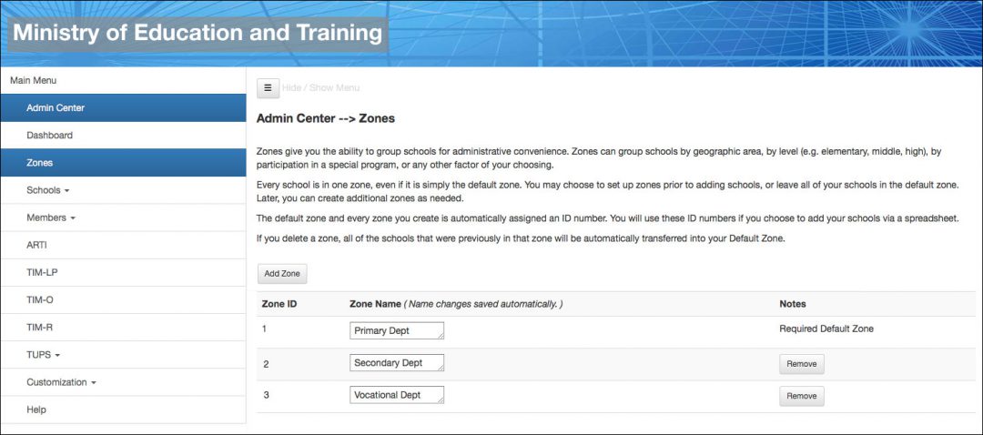 Managing Zones (for Other Users) | TIM