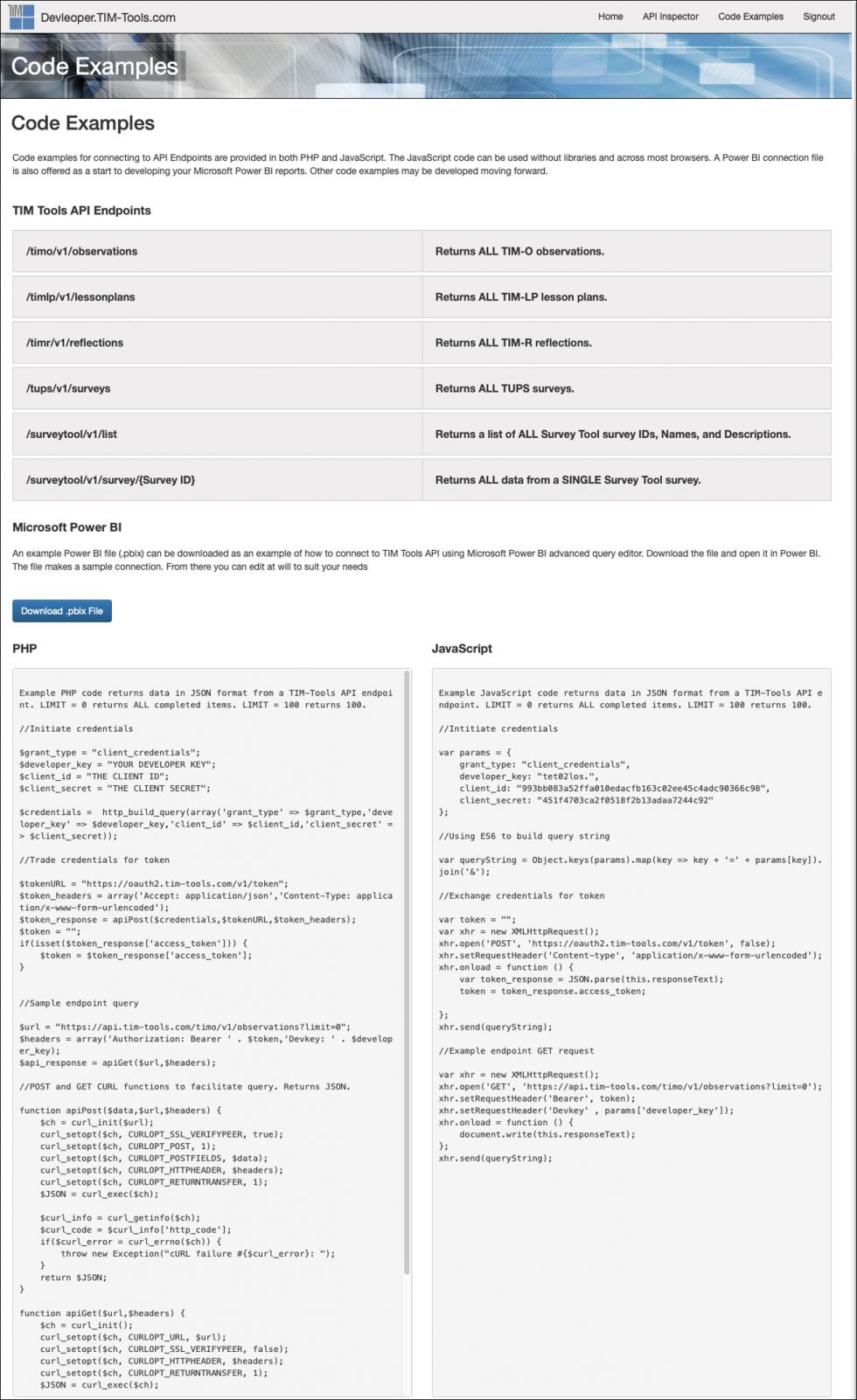 TIM Tools Application Programming Interface | TIM