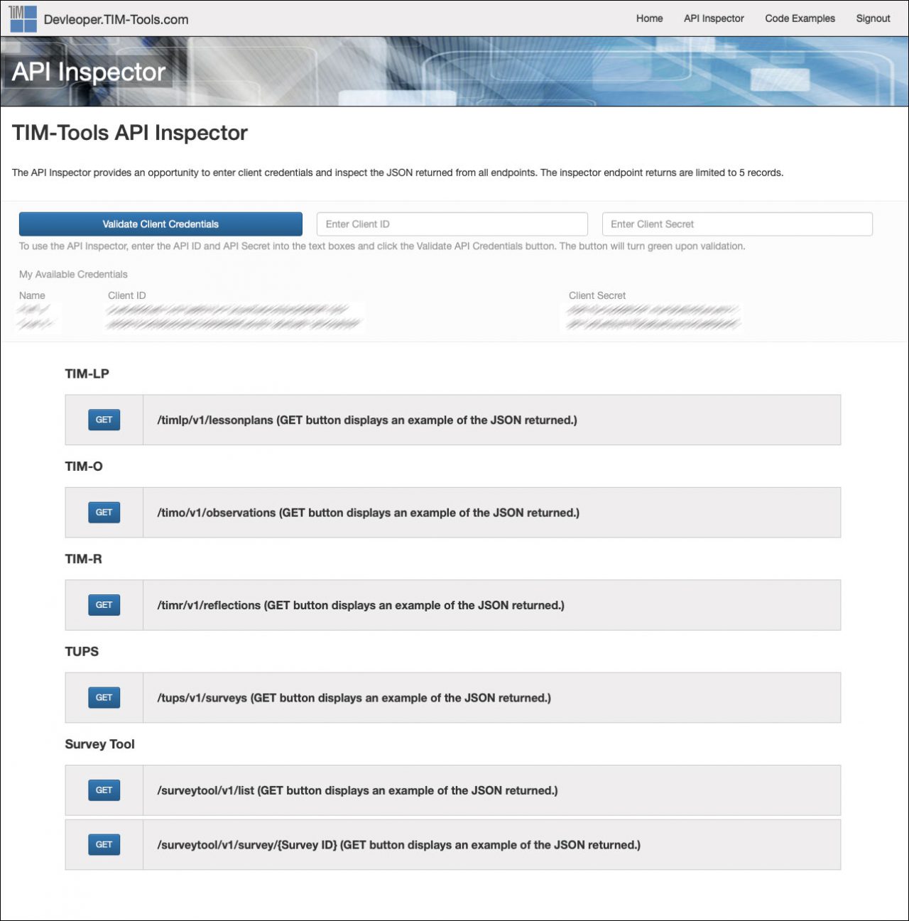 TIM Tools Application Programming Interface | TIM