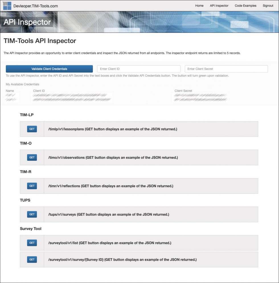 TIM Tools Application Programming Interface | TIM