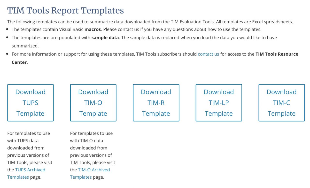 Using TIM Tools Data Analysis Templates | TIM
